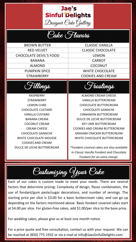 Custom Cake Menu – Jae's Sinful Delights, Designer Cake Gallery, Panama ...
